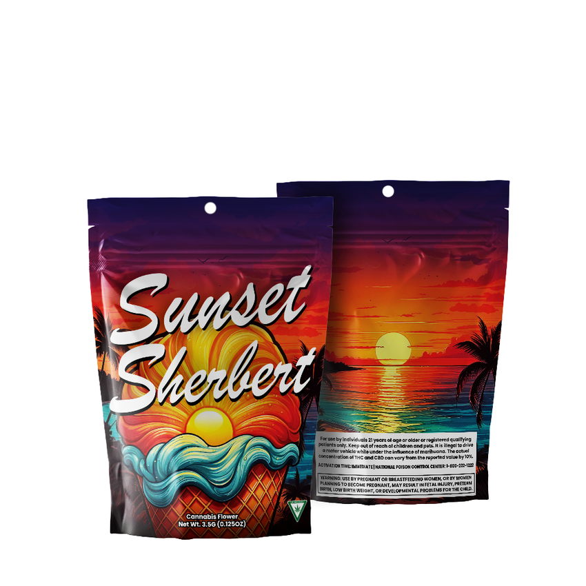 1/8 Oz Pre-Designed Strain Bag Sunset Sherbert Mylar Bag 3.5g — MJ ...