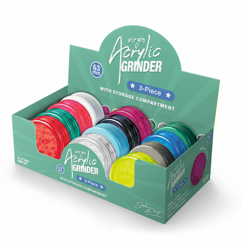 Virgin Acrylic 3-Piece 63mm or 90mm Grinder - Mixed Colors — MJ Wholesale