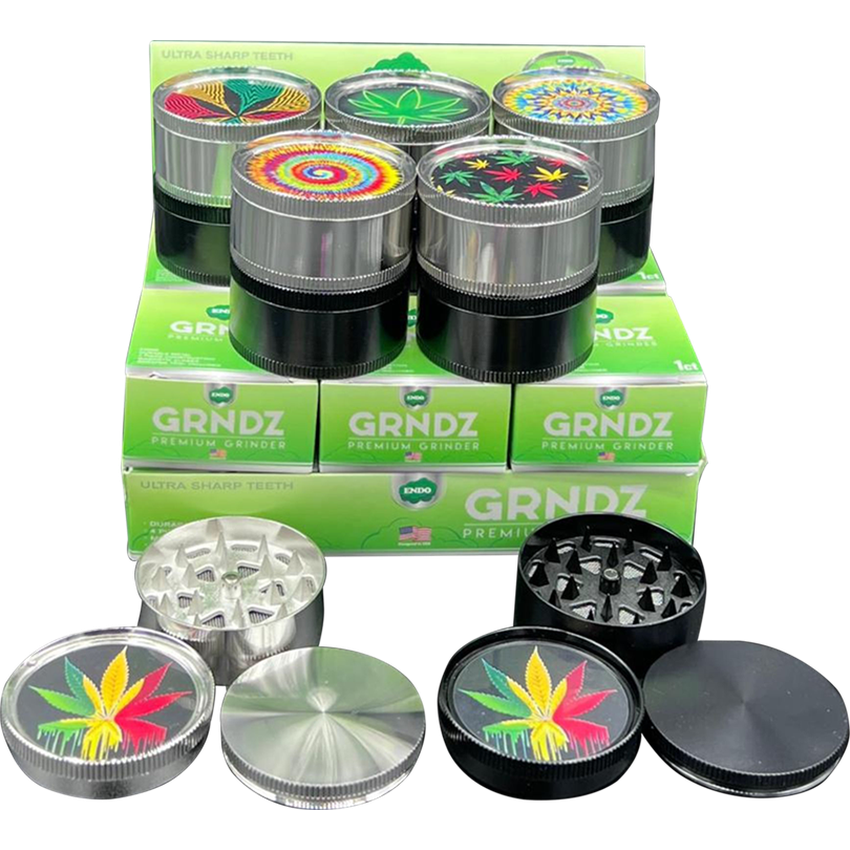 Endo Grndz 4 Part Rasta Grinders - 63mm - (6 Count Display) — MJ Wholesale