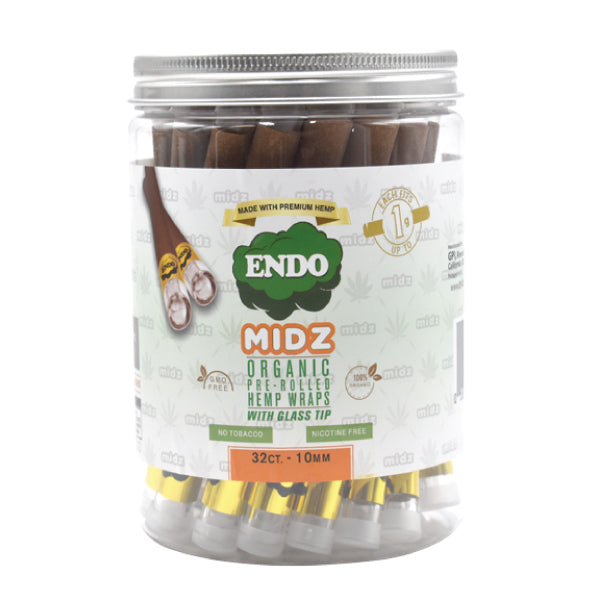 ENDO Midz Organic Hemp Wrap Pre Rolled With 10mm Glass Tips - (32 Coun ...