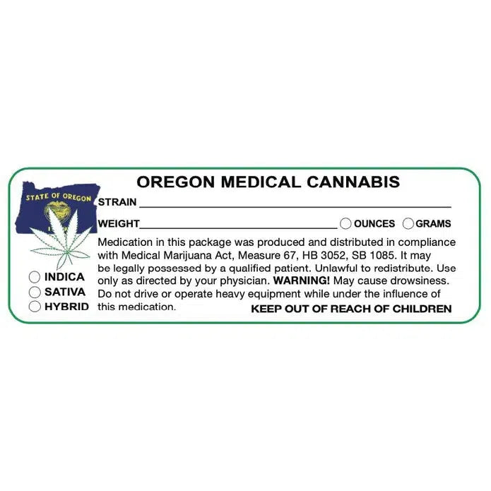 Oregon "Canna Strain & Weight Label" 1" x 3" Inch 1000 Count — MJ Wholesale