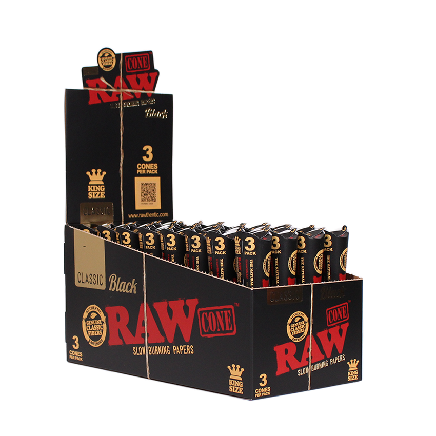 RAW Authentic Classic Black 1 1/4 Cones - 6 Per Pack - (32 Packs Per D ...