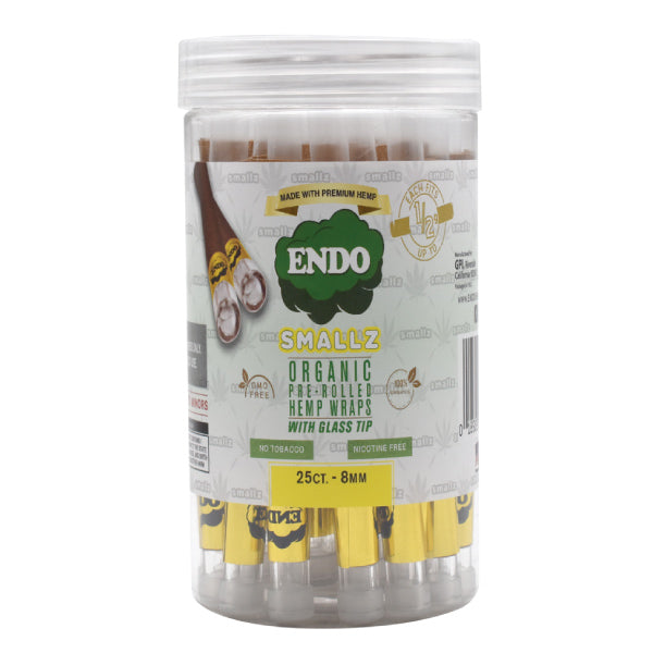 ENDO Smallz Organic Hemp Wrap Pre Rolled With 8mm Glass Tips - (25 Cou ...